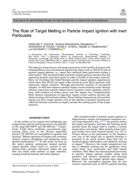 Pdf The Role Of Target Melting In Particle Impact Ignition With Inert Particulate