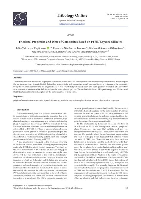 Pdf Frictional Properties And Wear Of Composites Based On Ptfe Layered Silicates