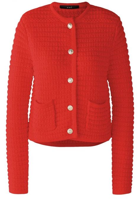 Oui Aura Orange Red French Style Cardigan Cardigans From Shirt Sleeves Uk