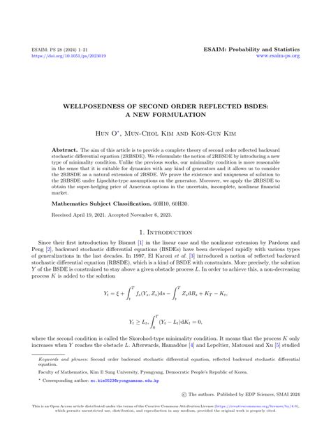 Pdf Wellposedness Of Second Order Reflected Bsdes A New Formulation