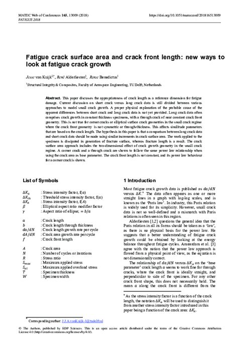 Pdf Fatigue Crack Surface Area And Crack Front Length New Ways To