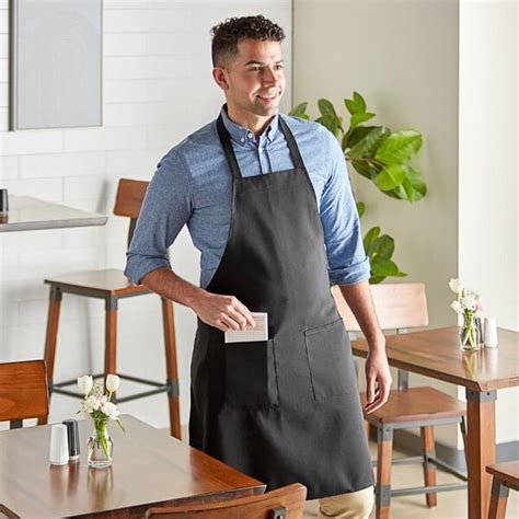 Choice Black Polyester Standard Bib Apron With 2 Pockets 34 X 30