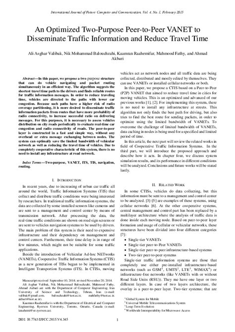 Pdf An Optimized Two Purpose Peer To Peer Vanet To Disseminate Traffic Information And Reduce
