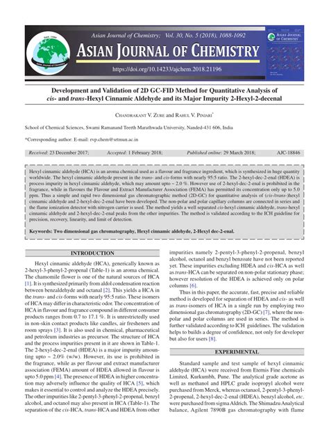 Pdf Development And Validation Of 2d Gc Fid Method For Quantitative