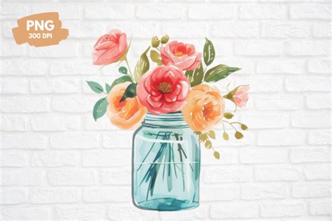 Flower In Mason Jar Graphic By Sabuydee Design · Creative Fabrica