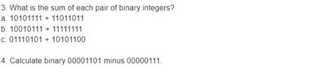 Solved What Is The Sum Of Each Pair Of Binary Integers