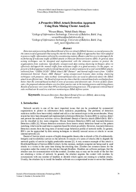 Pdf A Proactive Ddos Attack Detection Approach Using Data Mining Cluster Analysis