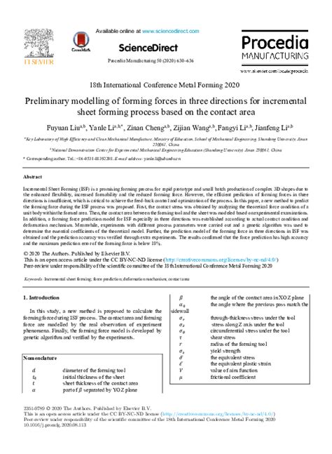 Pdf Preliminary Modelling Of Forming Forces In Three Directions For Incremental Sheet Forming