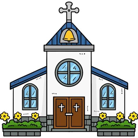 This Cartoon Clipart Shows A Christian Church Illustration Premium Vector