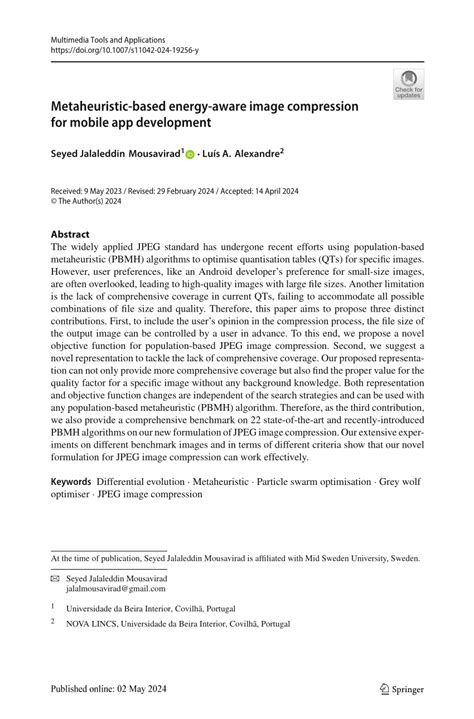 Pdf Metaheuristic Based Energy Aware Image Compression For Mobile App