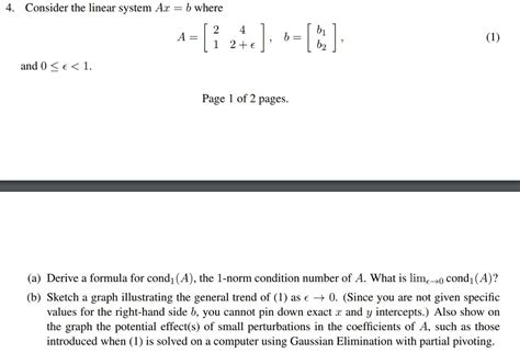 4 consider the linear system ax b where 1 2e and 0