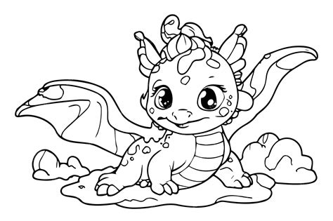 어린이 및 성인 컬러링 책 일러스트레이션용 드래곤 컬러링 페이지 프리미엄 벡터