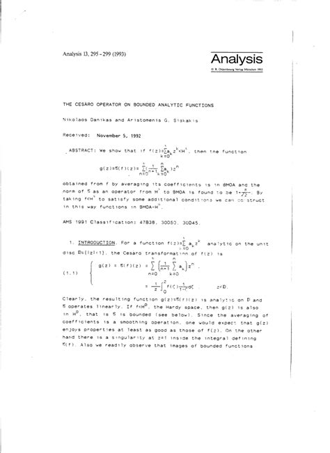 Pdf The Cesaro Operator On Bounded Analytic Functions