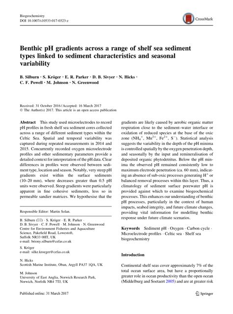Pdf Benthic Ph Gradients Across A Range Of Shelf Sea Sediment Types