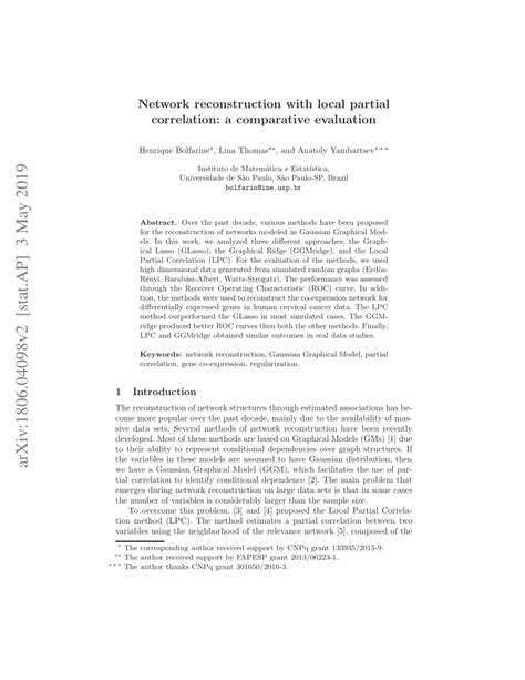 Pdf Network Reconstruction With Local Partial Correlation Comparative Evaluation