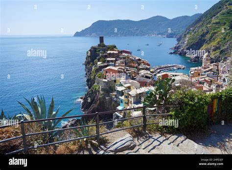 Vernazza Village From Viewpoint In The Cinque Terre National Park On