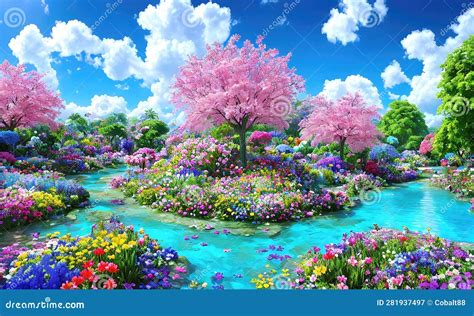 Paradise Garden Full Of Flowers Beautiful Idyllic Paradise Garden Full Of Flowers Beautiful