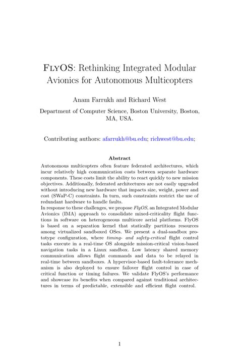 Pdf Flyos Rethinking Integrated Modular Avionics For Autonomous