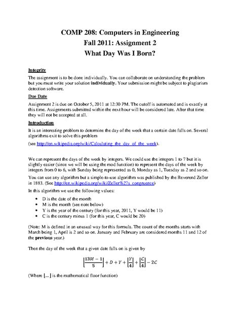 Ass Practiceexam Comp 208 Computers In Engineering Fall 2011