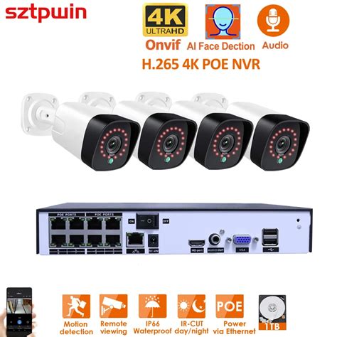 Kit De Vidéosurveillance Poe Extérieur 4k Avec Enregistreur Audio Et