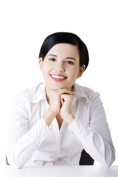 Young Beautiful Businesswoman Behind The Desk Stock Image Image Of