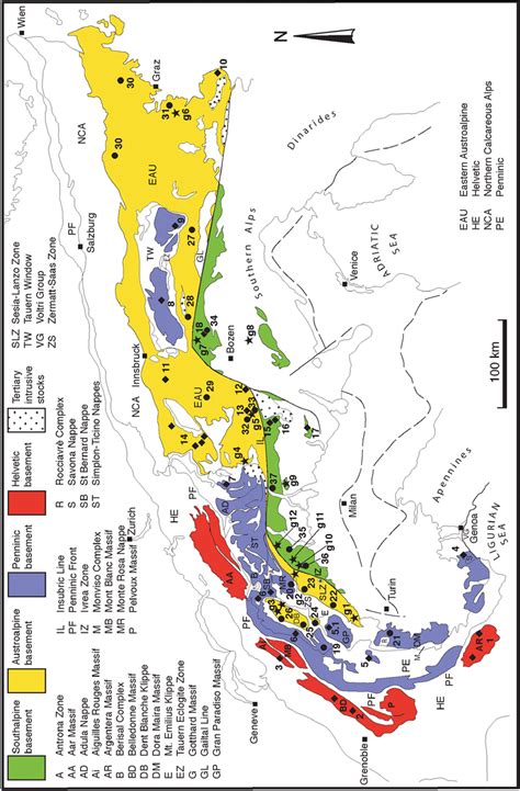 Tectonic Map Of The Alps With The Distribution Of Variscan Black