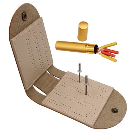 Compact Travel Cribbage Board Set Foldable Leather 2 Track Cribbage Board With 4 Pegs Perfect