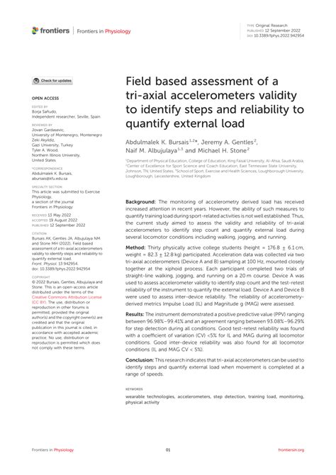 Pdf Field Based Assessment Of A Tri Axial Accelerometers Validity To