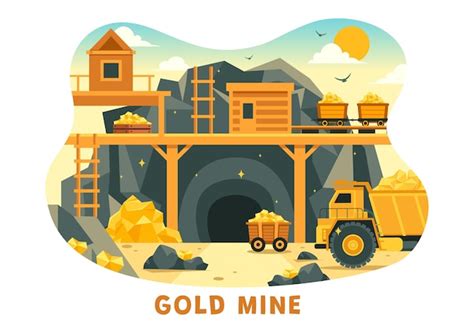 Ilustración Vectorial De La Mina De Oro Con Actividad De La Industria