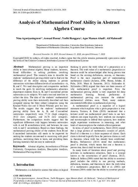 Pdf Analysis Of Mathematical Proof Ability In Abstract Algebra Course
