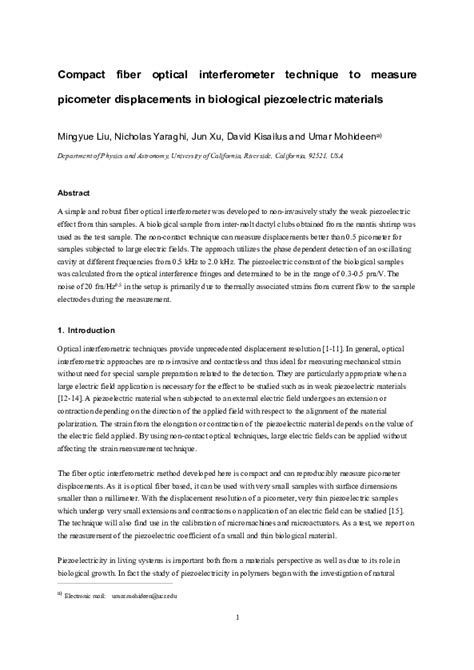Pdf Compact Fiber Optical Interferometer Technique To Measure Picometer Displacements In
