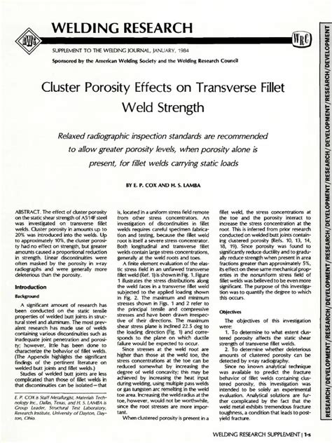 Cluster Porosity Effects On Transverse Fillet Weld Strength Pdf