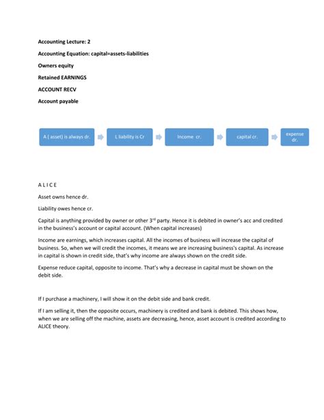 Accounting Equation And Alice Theory Lecture Notes