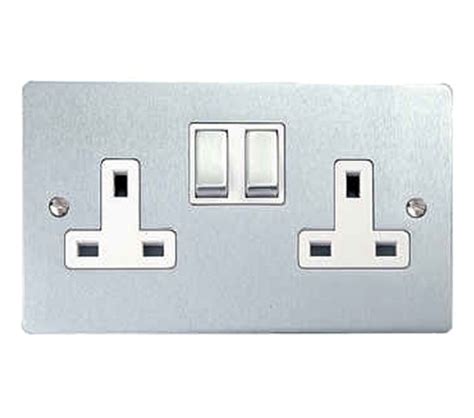 M Marcus Electrical Elite Flat Plate 2 Gang Sockets Satin Chrome Matt