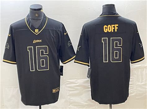 Mens Detroit Lions 16 Jared Goff Black Gold Edition Football Stitched