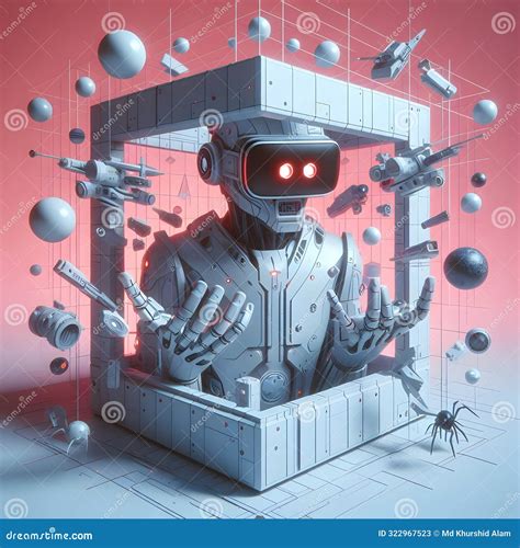 Futuristic Robot With Vr Headset In Abstract Digital Environment