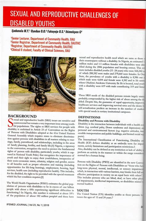 Pdf Sexual And Reproductive Health Challenges Of Disabled Youth