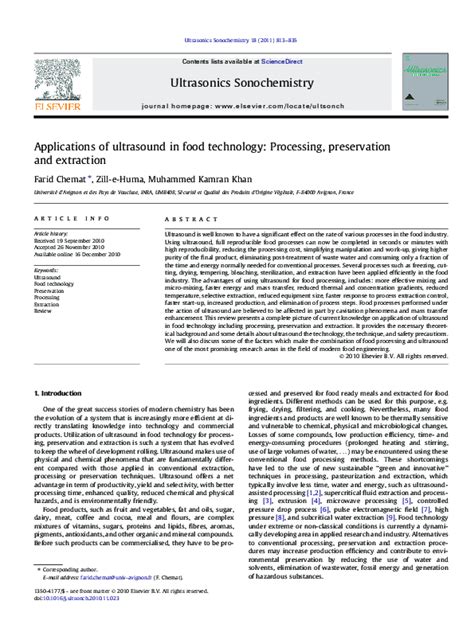 Pdf Applications Of Ultrasound In Food Technology Processing