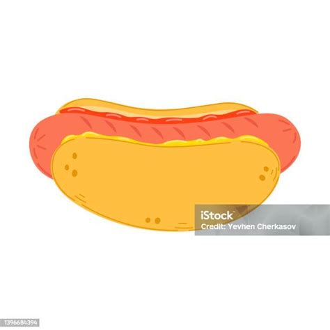 귀여운 재미있는 핫도그 캐릭터 벡터 손으로 그린 만화 카와이 캐릭터 일러스트 레이 션 아이콘 흰색 배경에 고립되어 있습니다 핫도그 캐릭터 개념 굽기에 대한 스톡 벡터 아트