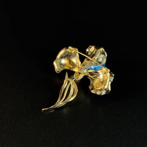 Enameled Iris Brooch A Sophisticated Garment Pin Accessory Etsy