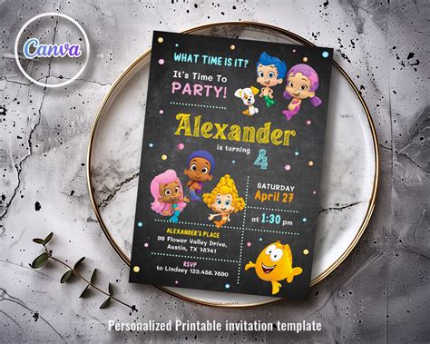 Bubble Guppies Picture Birthday Invitations Templates