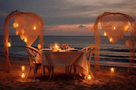 Premium Photo A Cozy Table Set With Candles On A Sandy Beach Perfect