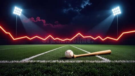 Baseball Bat And Ball On Field With Negative Graph Showing Declining