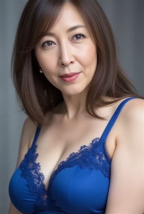 A Refined Japanese Woman 48 Years Old Dressed In A Cobalt Blue Satin