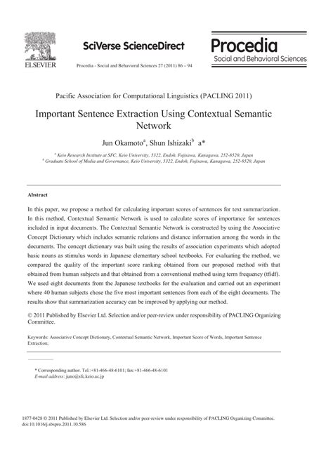 Pdf Important Sentence Extraction Using Contextual Semantic Network