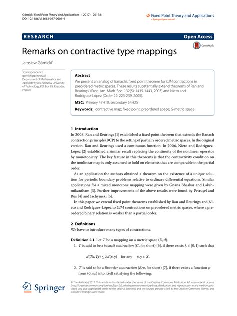 Pdf Remarks On Contractive Type Mappings