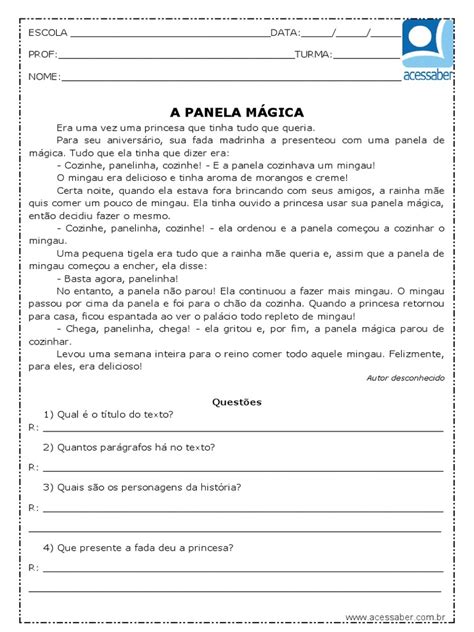 A Panela Mágica História E Questões Pdf