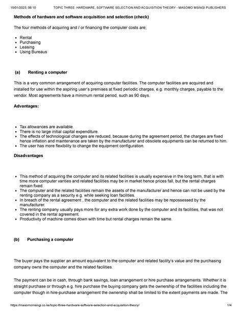 Topic Three Hardware Software Selection And Acquisition Theory