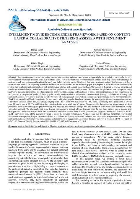Pdf Intelligent Movie Recommender Framework Based On Contentbased And Collaborative Filtering