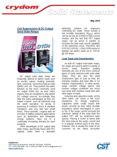 Solid Statements Coil Suppression And Dc Output Ssrs Pdf Relay Switch